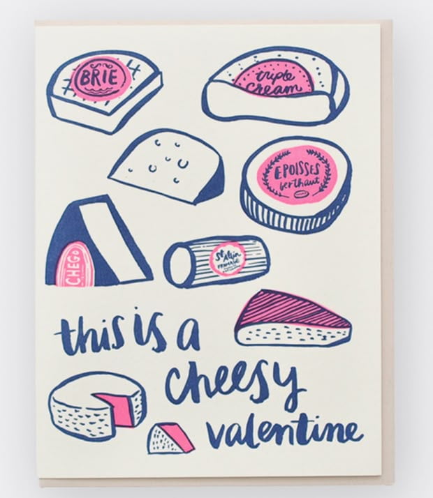 Cheesy Valentine Card – Fun Cheese Illustration – Blank Inside Greeting ...
