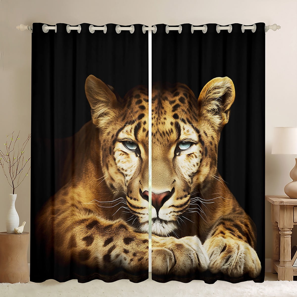 Cheetah 30%-50% Blackout Curtains,Watercolor Leopard Lion Curtains for Living Room,Jungle Animal ...