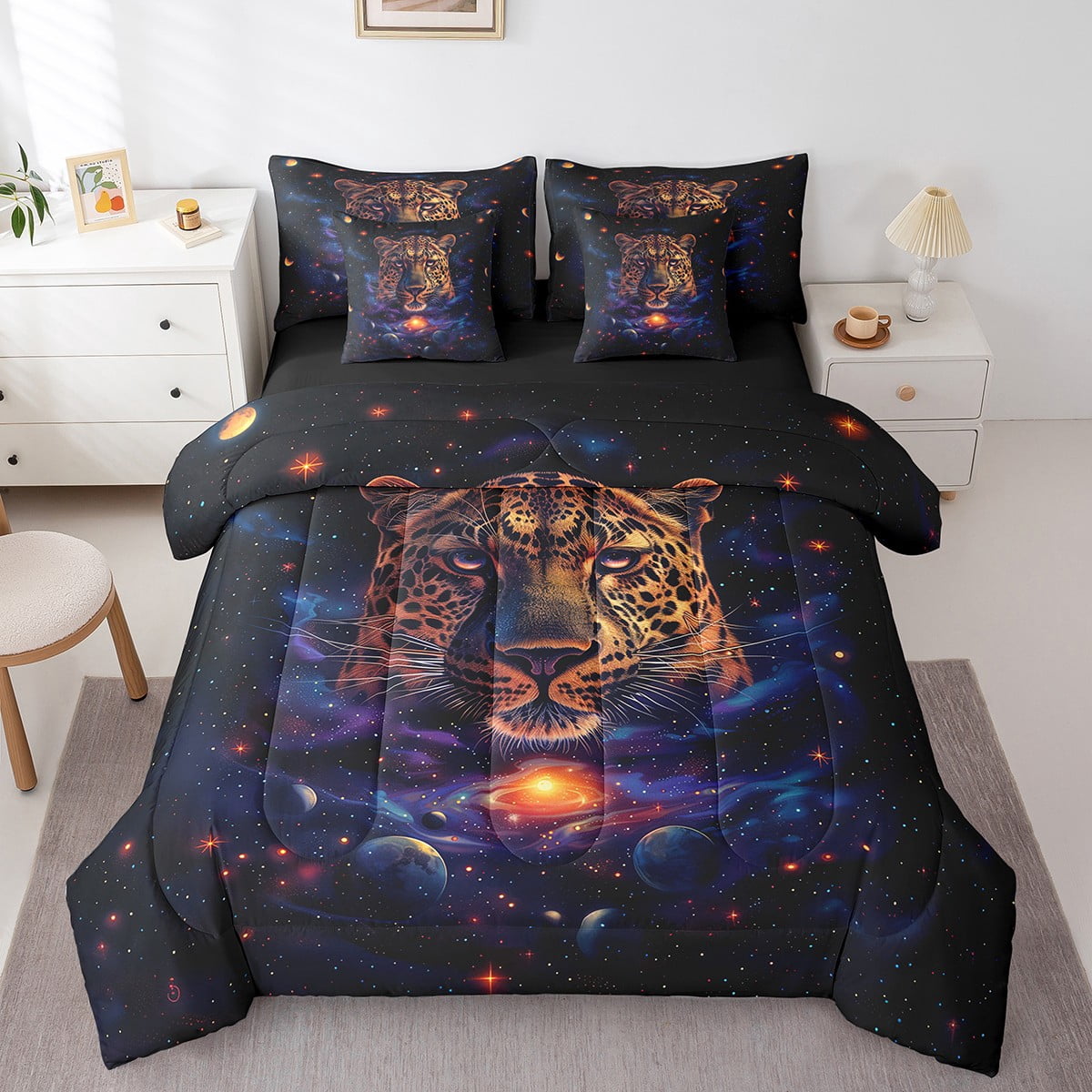 Cheetah 7 Piece Comforter Set Full Bed In A Bag,Space Planet Galaxy ...