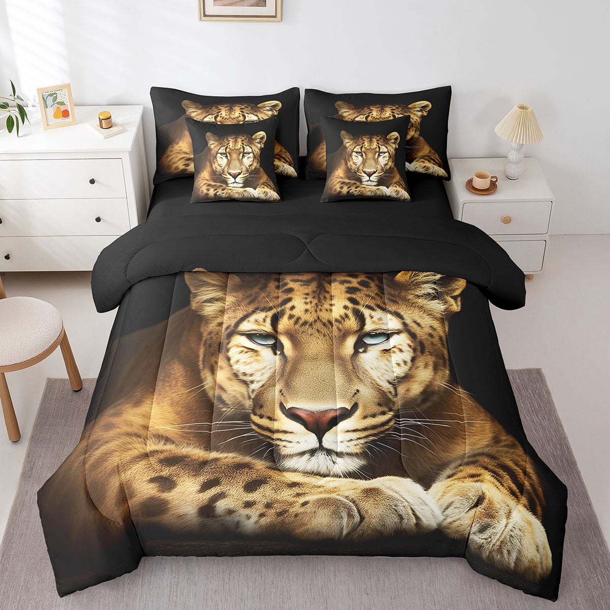 Cheetah 7 Pieces Twin Comforter Set,Watercolor Leopard Lion Bed in a ...