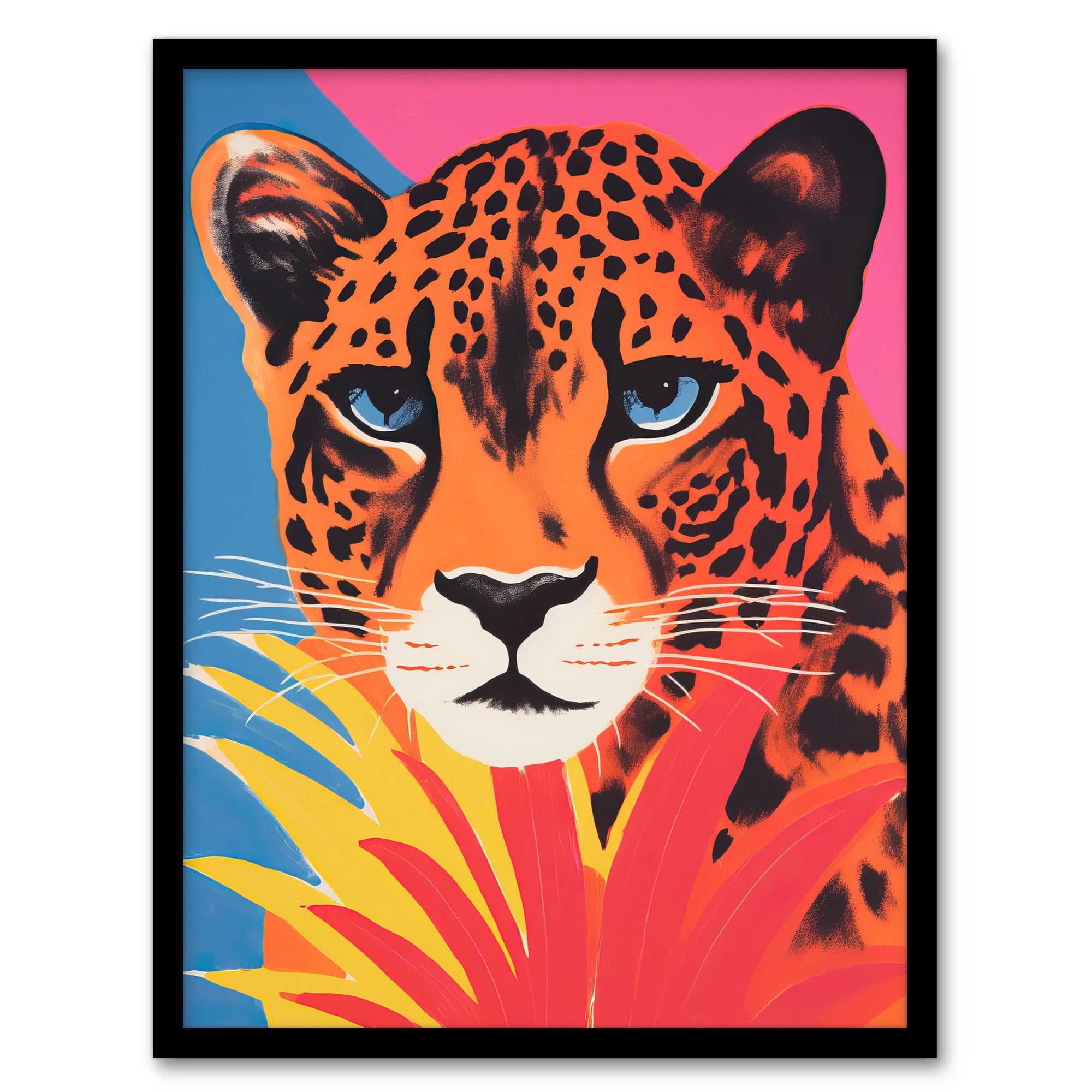 Cheetah And Pineapple Modern Screen Print Risograph Blue Pink Orange ...
