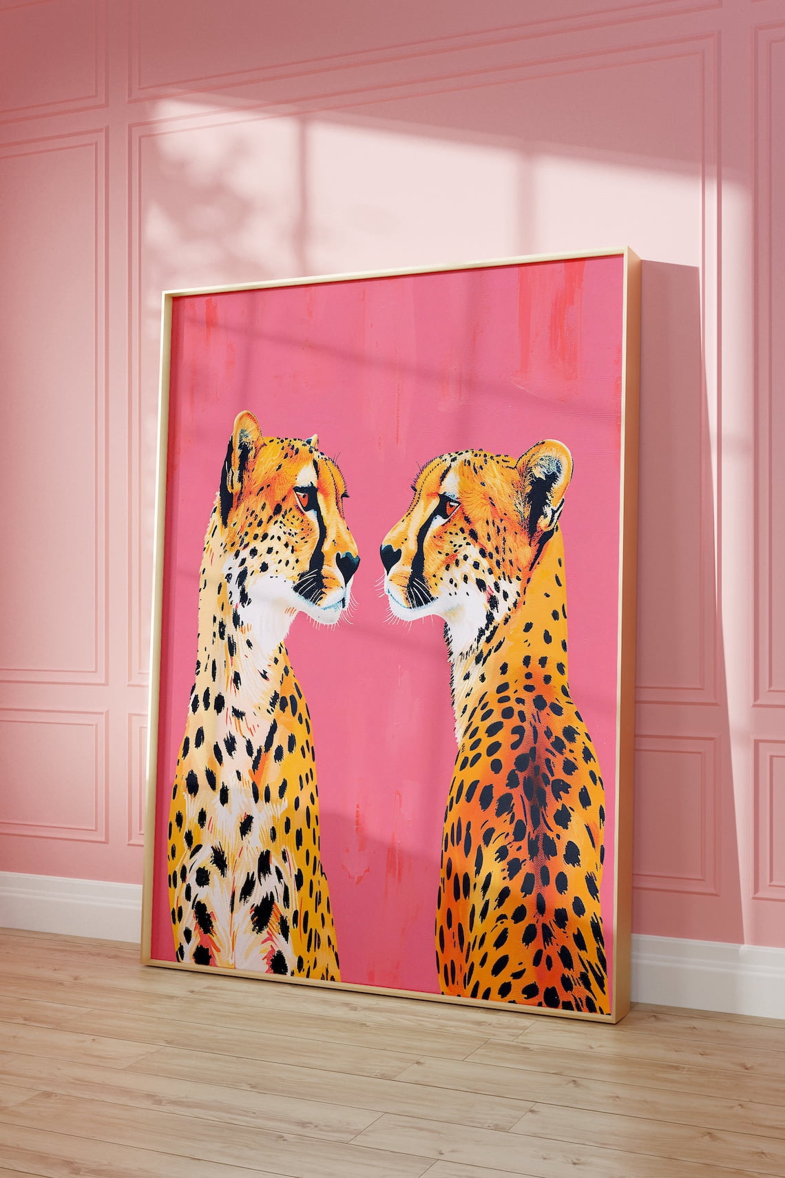 Cheetah Animal Print, Pink Orange Preppy Wall Art, Aesthetic Wall Art ...