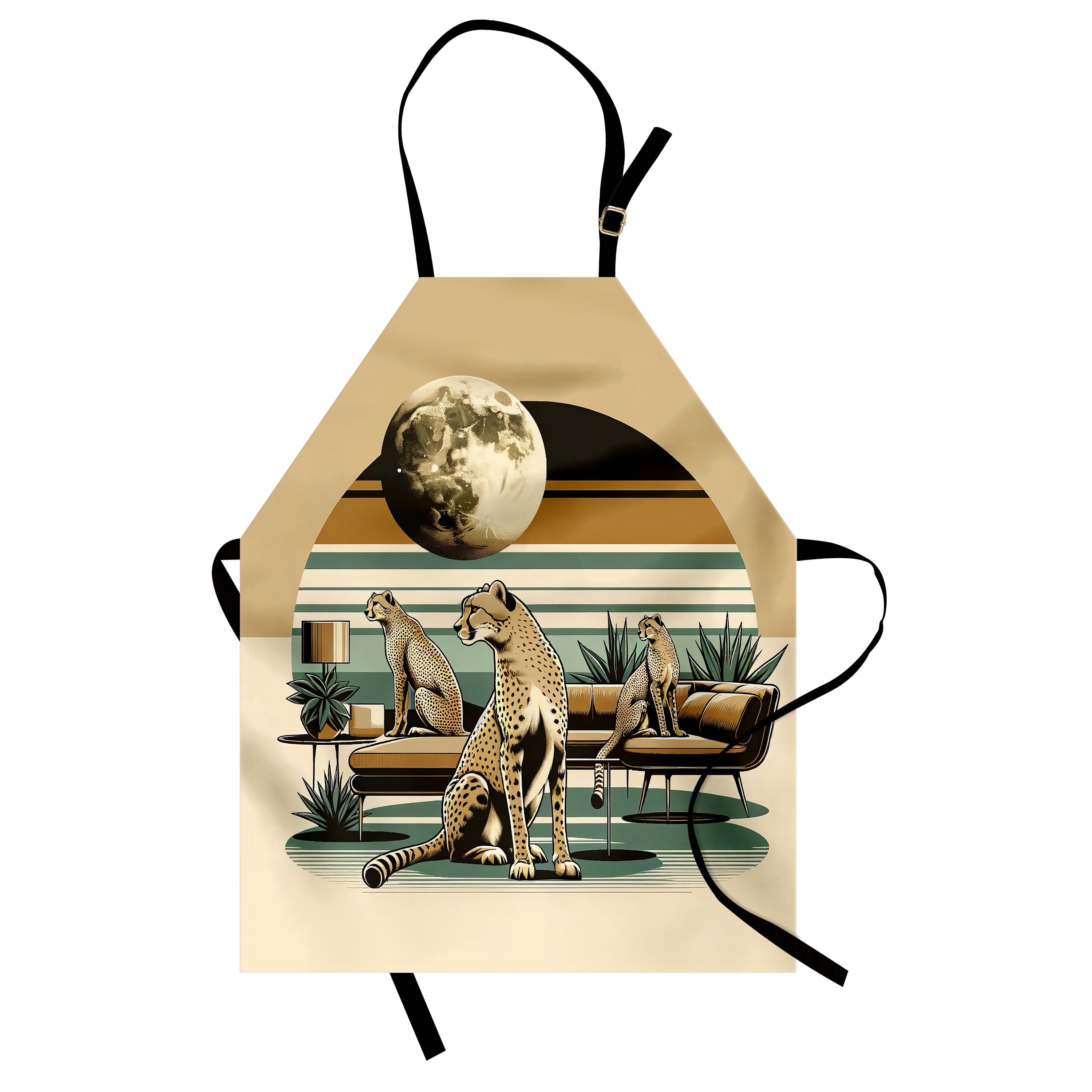 Cheetah Apron, Classic Look Mid Century Modern Scene with 3 Wild Cats ...