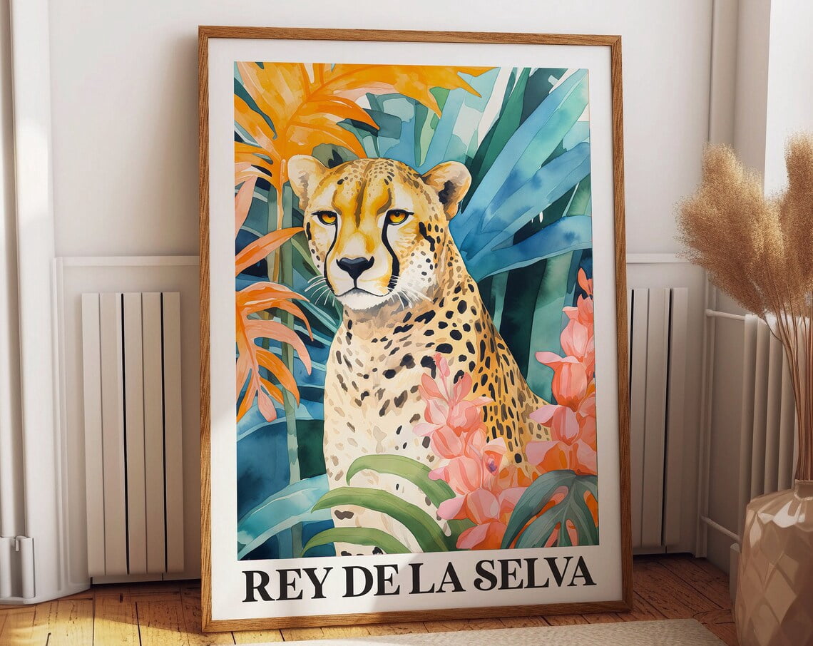 Cheetah Art Poster - Jungle King Wall Art - Tropical Wildlife And ...