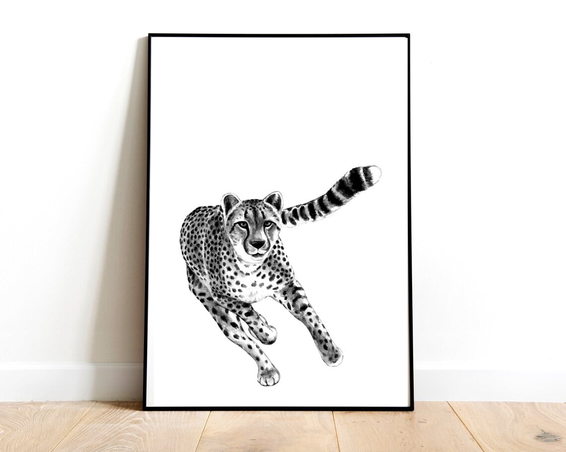 Cheetah Art Print, Jungle Nursery Decor, Black And White, Cheetah Wall ...