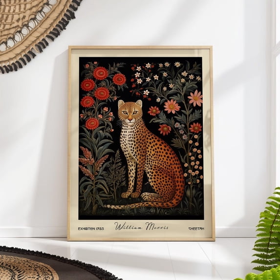 Cheetah Art Print William Morris Floral Poster Elegant Vintage Animal ...