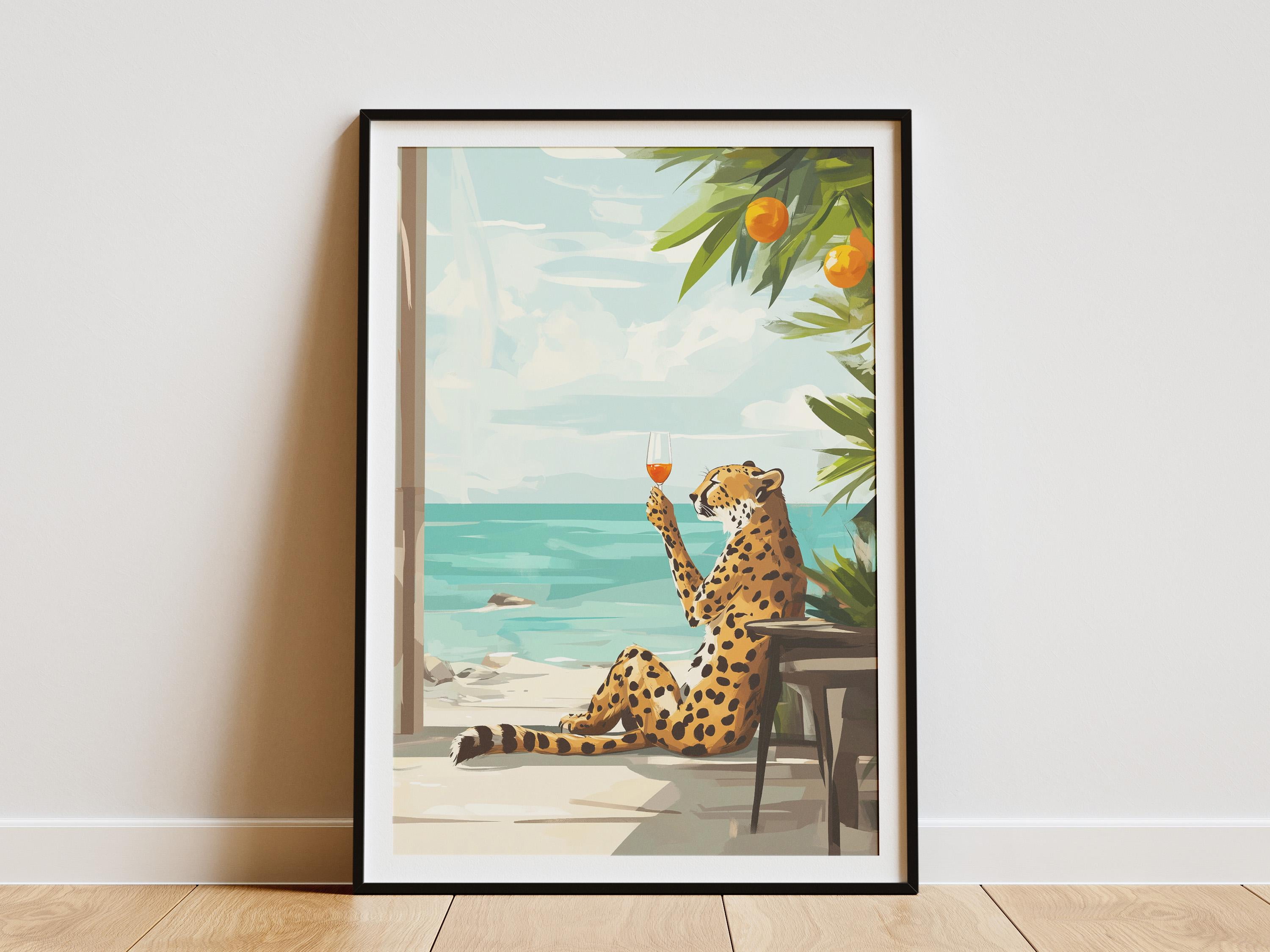 Cheetah at the Beach Summer Poster Tropical Animal Print Coastal Decor ...