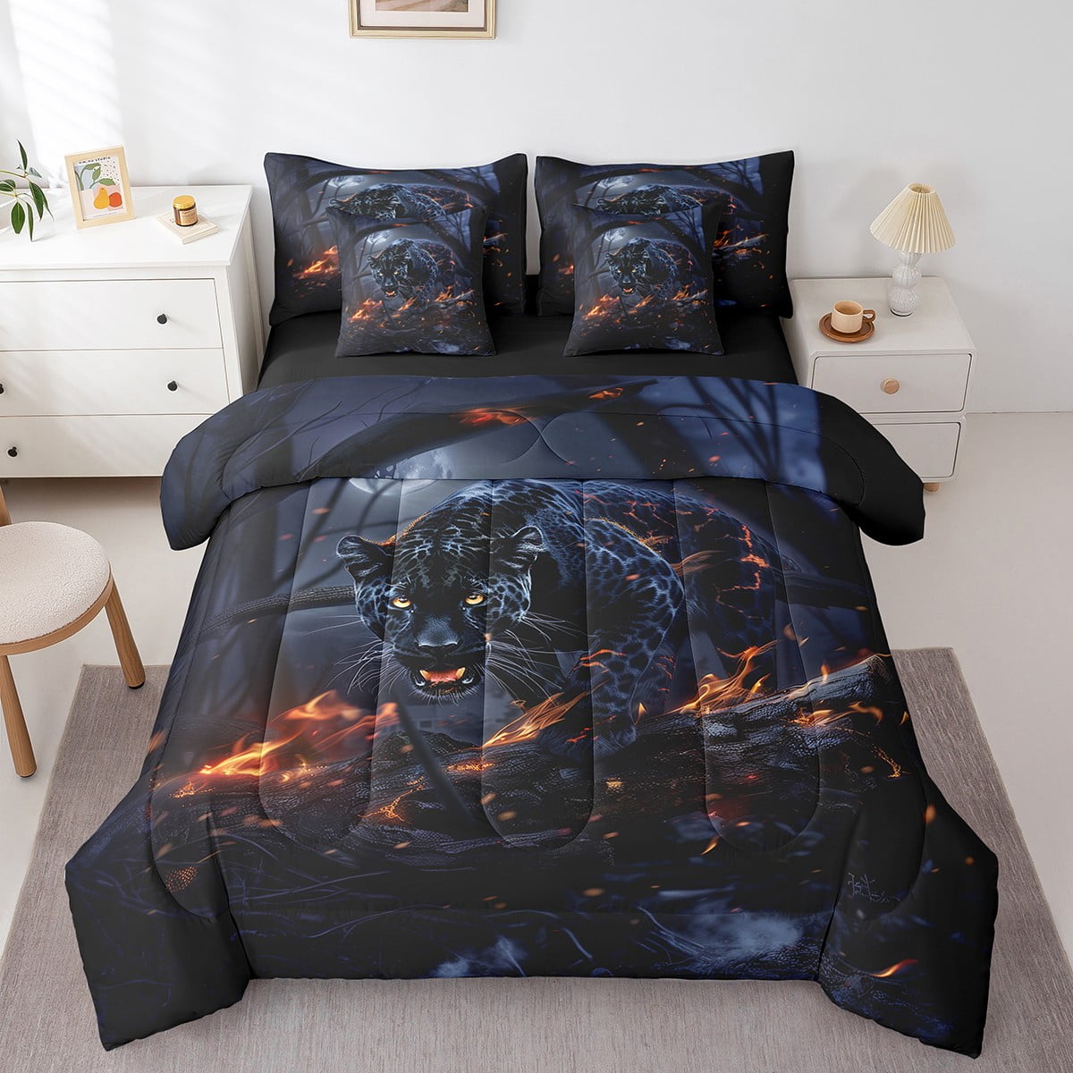 Cheetah Bed in a Bag King Size Comforter Set 7 Pieces,Black Leopard ...