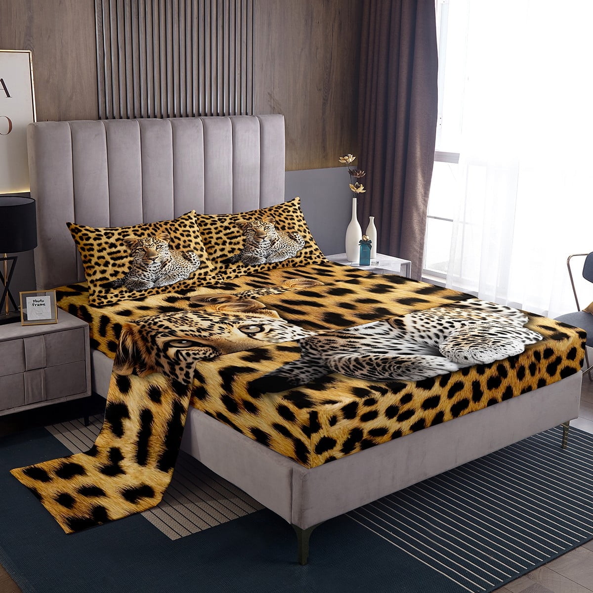 Cheetah Bed Sheets Set Queen,Black Brown Leopard Print Sheet Set,Safair ...