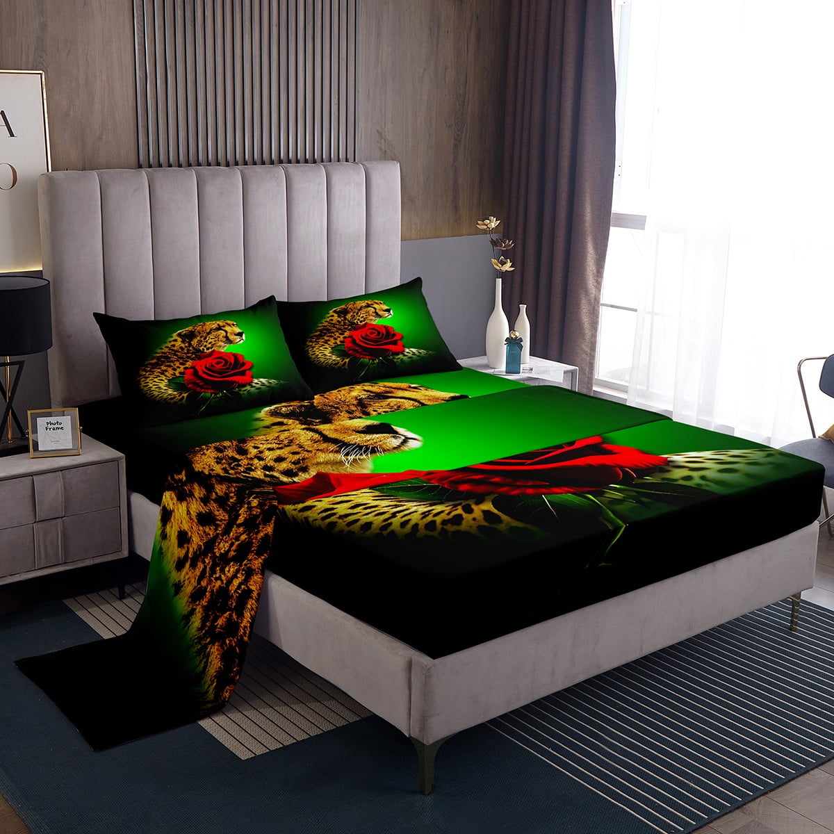 Cheetah Bed Sheets Set Leopard Print Queen Sheet Set,Romantic Rose ...