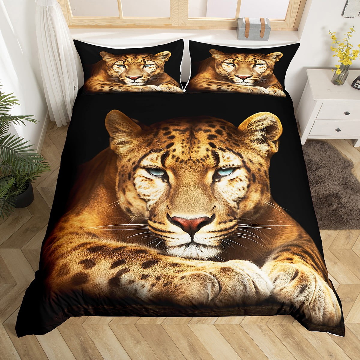 Cheetah Bedding Set Twin,Watercolor Leopard Lion Duvet Cover,Jungle ...