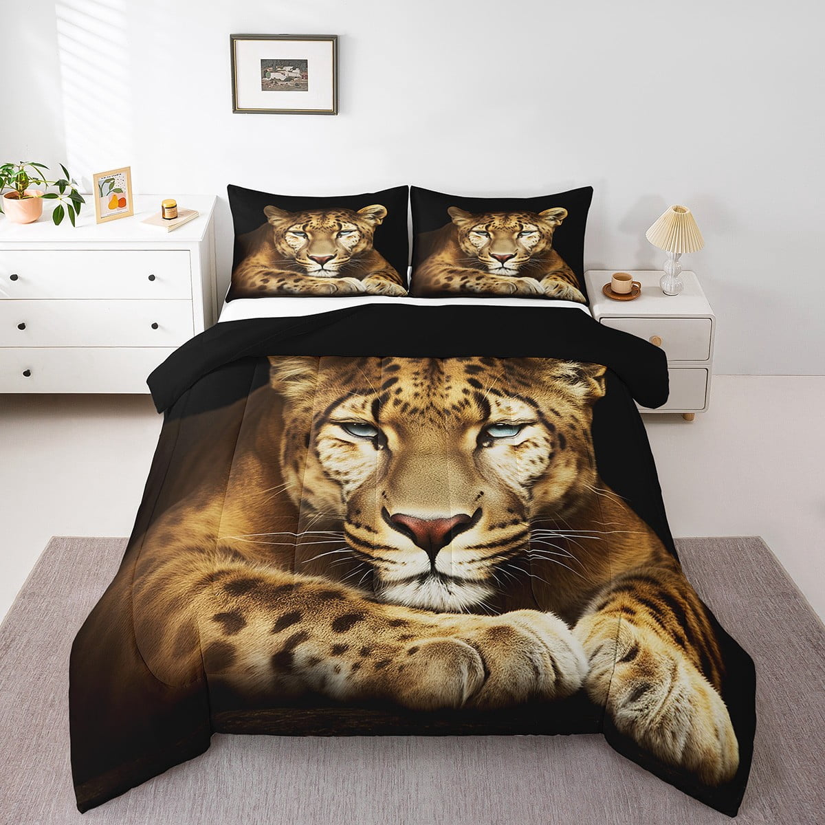 Cheetah Bedding Set for Adults,Watercolor Leopard Lion Queen Comforter ...