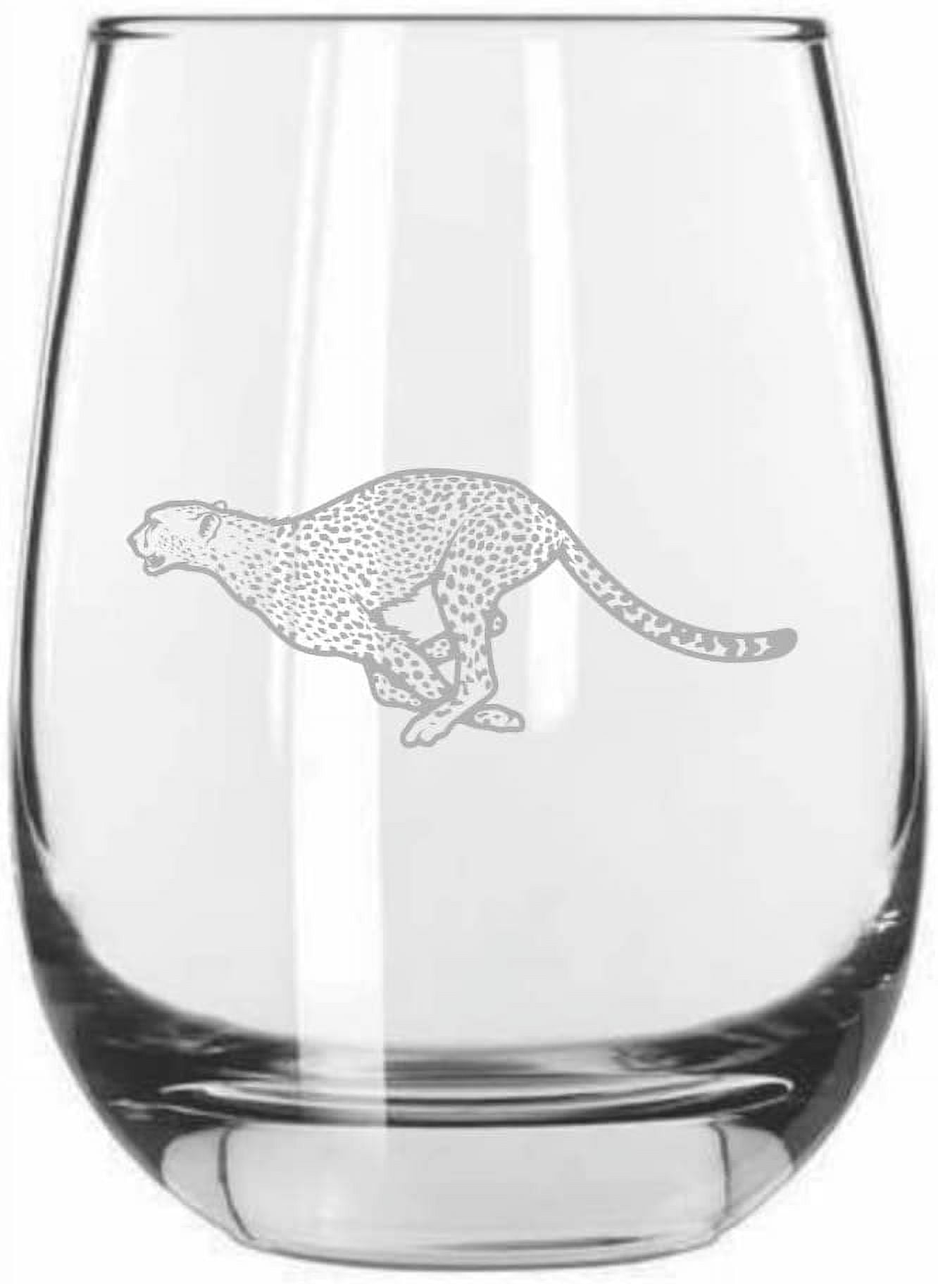 Cheetah Body Zoo Animal Themed Etched 15.25oz Libbey Stemless Wine ...