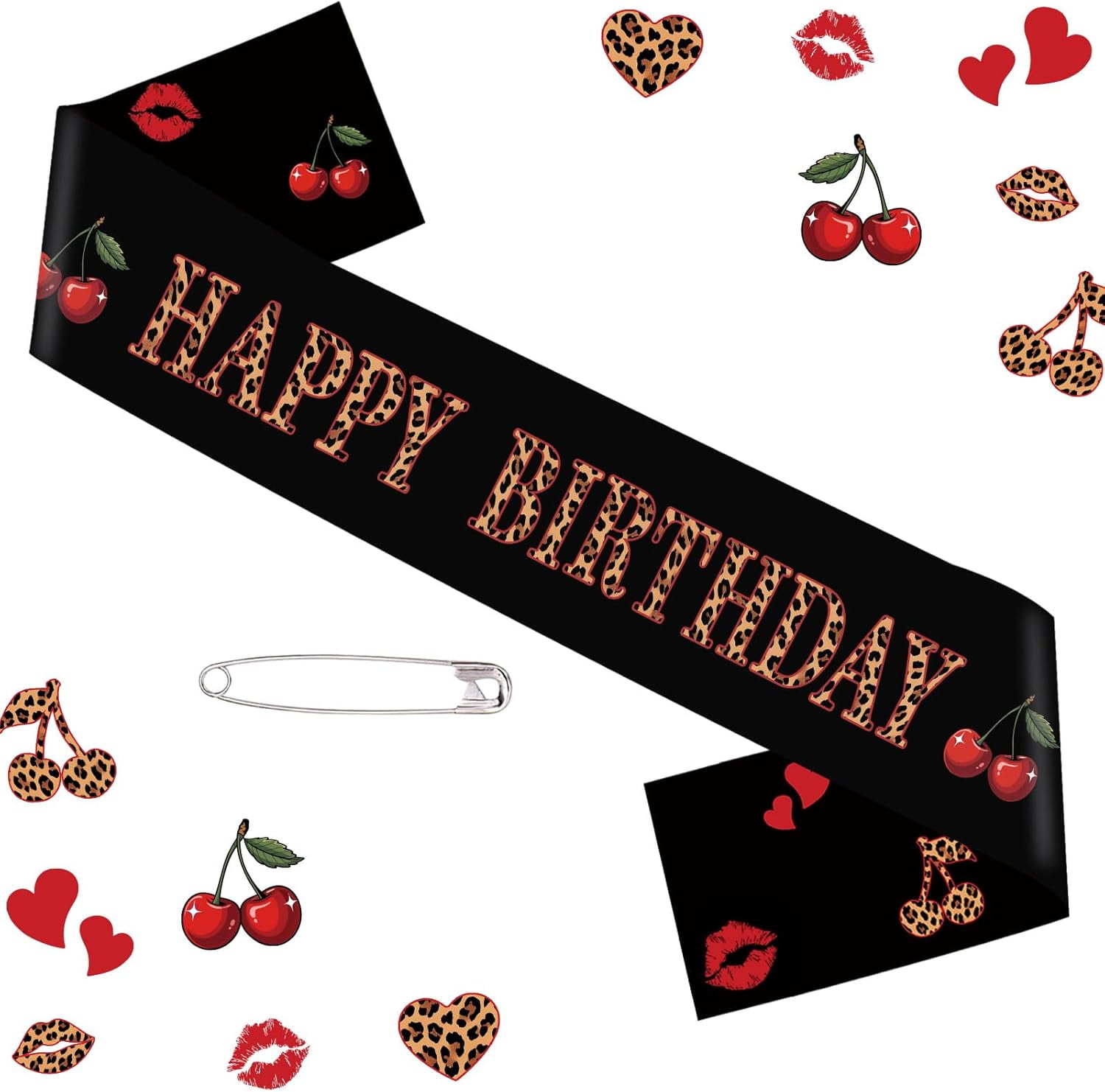 Cheetah Cherry Happy Birthday Sash, Leopard Satin Sash Birthday ...