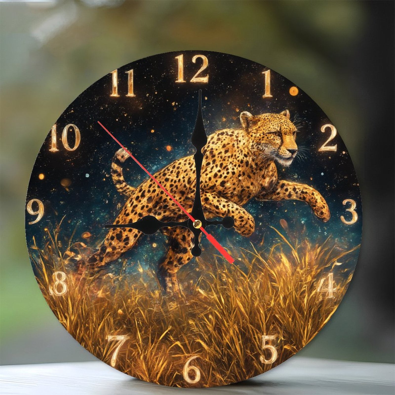 Cheetah Clock Wall Decor Golden Grass Night Sky Animal Art Print 10 ...