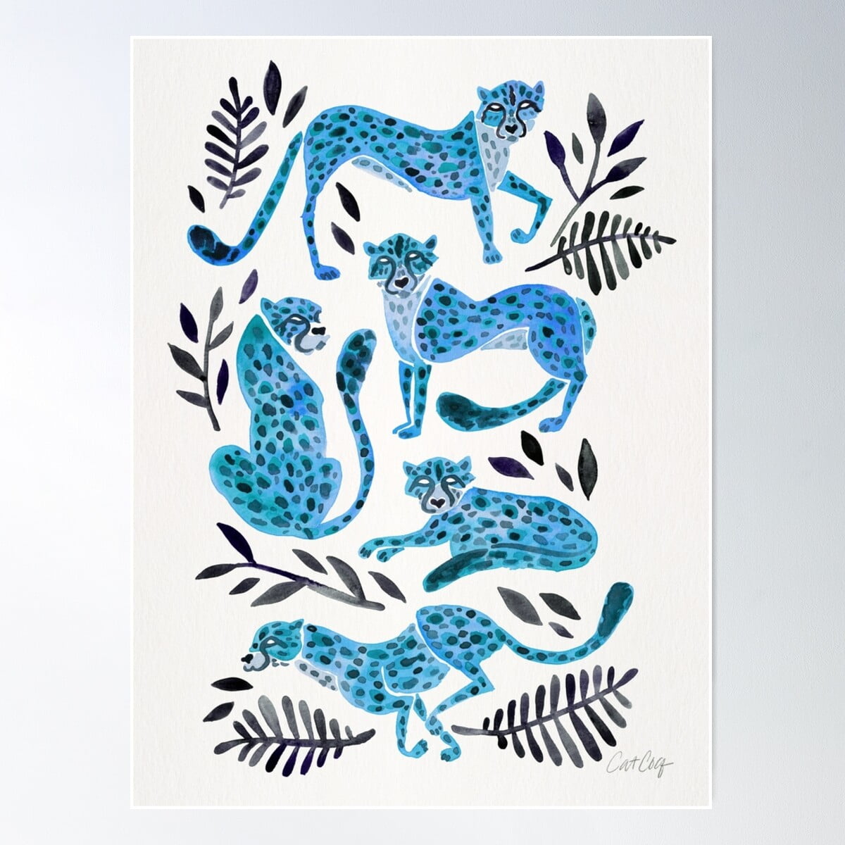Cheetah Collection Blue Poster Wall Art Modern Wall Decor For Living ...