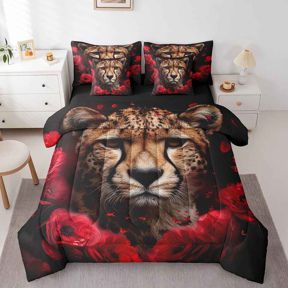 Cheetah Comforter Set 7 Piece Bed in a Bag Twin,Leopard Print Bedding ...