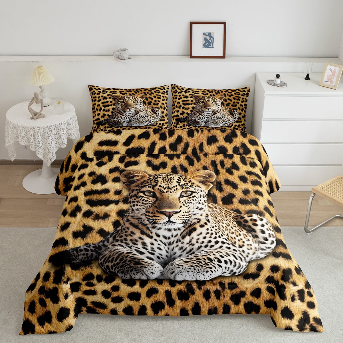 Cheetah Comforter Set Full,Black Brown Leopard Print Bedding Set,Safair ...
