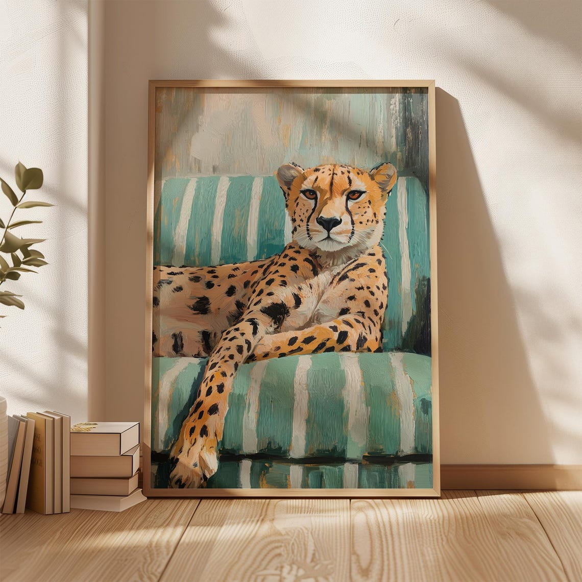 Cheetah Couch Art Relaxed Big Cat Painting Striped Sofa Animal Wall Art ...