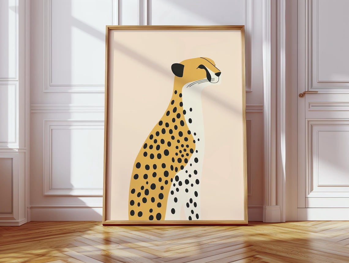Cheetah Design Minimalist African Modern Beige Animal Illustration ...