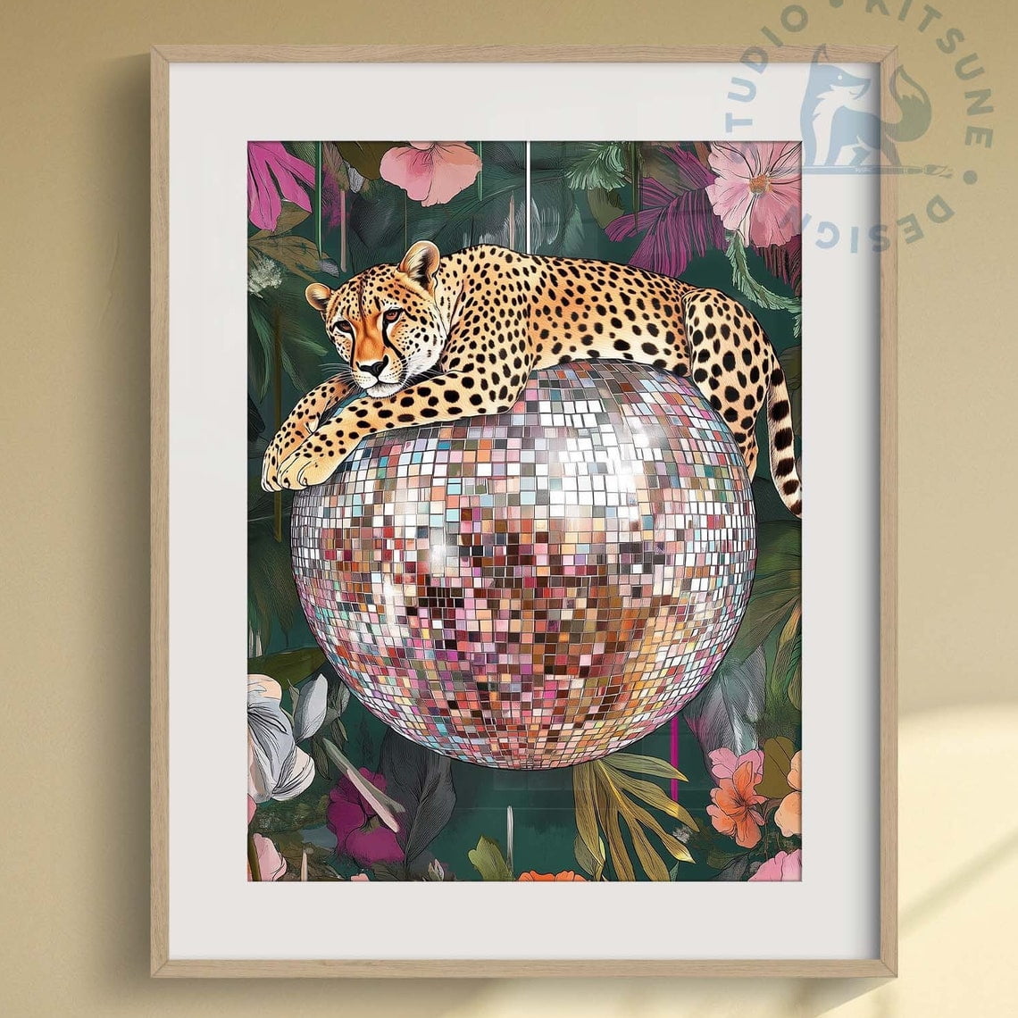 Cheetah On Disco Ball Wall Art, Funky Jungle Animal Decor Gift, Retro ...