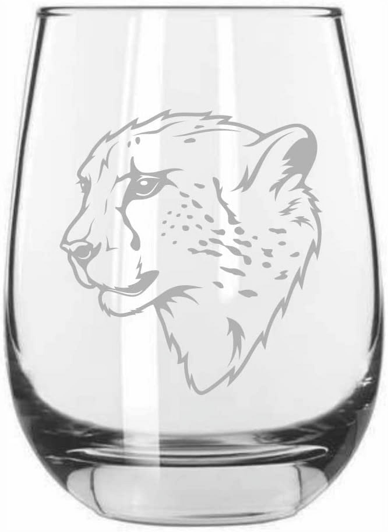 Cheetah Face Zoo Animal Themed Etched 15.25oz Libbey Stemless Wine ...