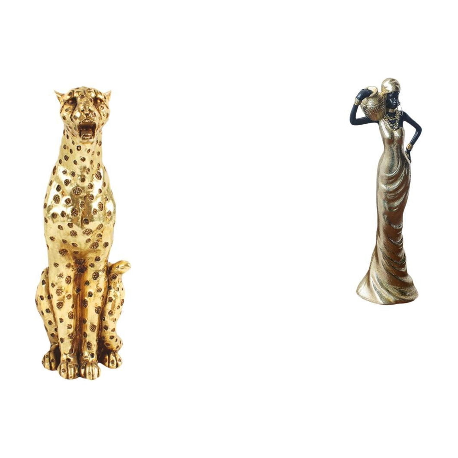 Cheetah Figurine Gold Cheetah Modern Desktop Ornament Resin Sculpture ...
