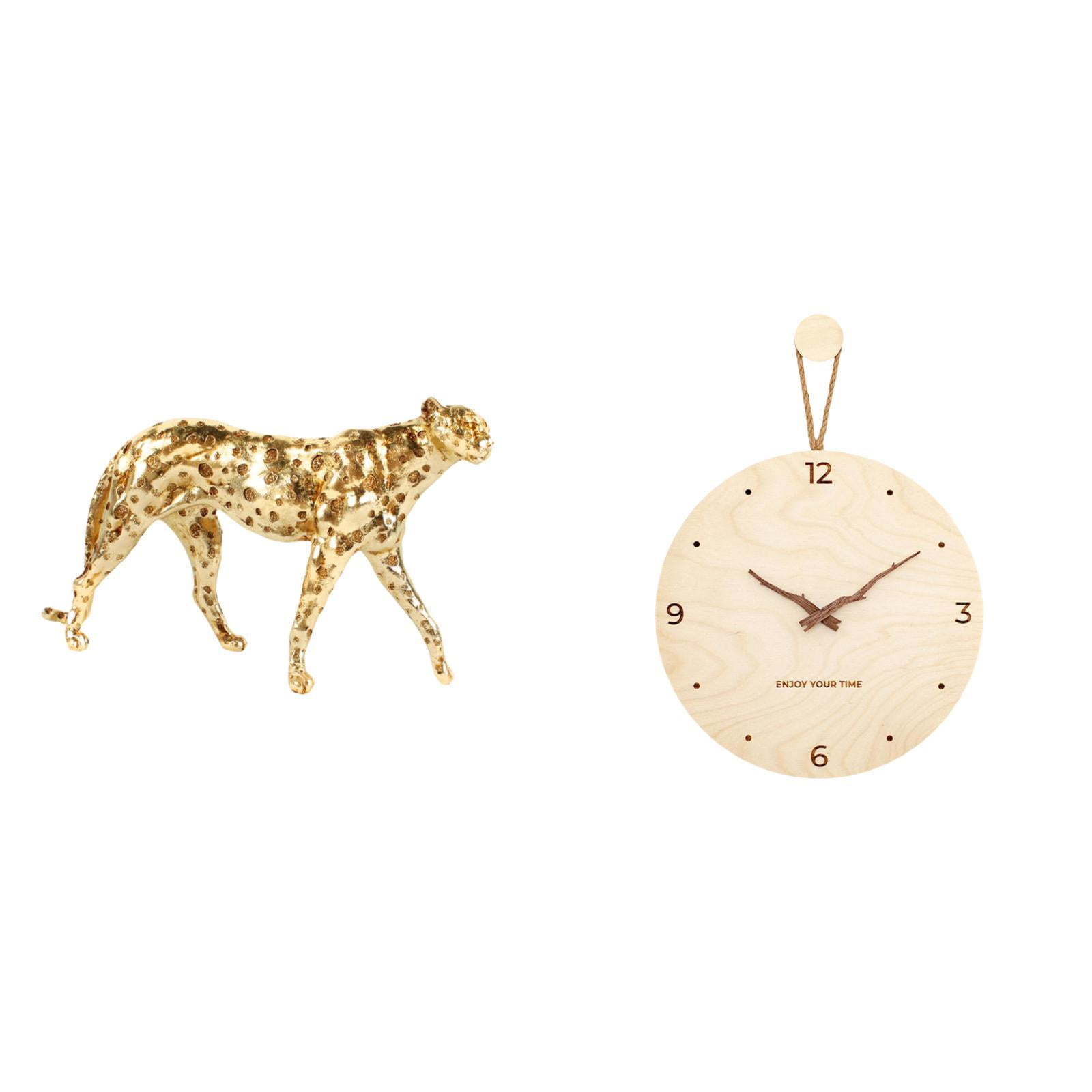 Cheetah Figurine Wall Clock Wood Modern Decorative Table Centerpiece ...