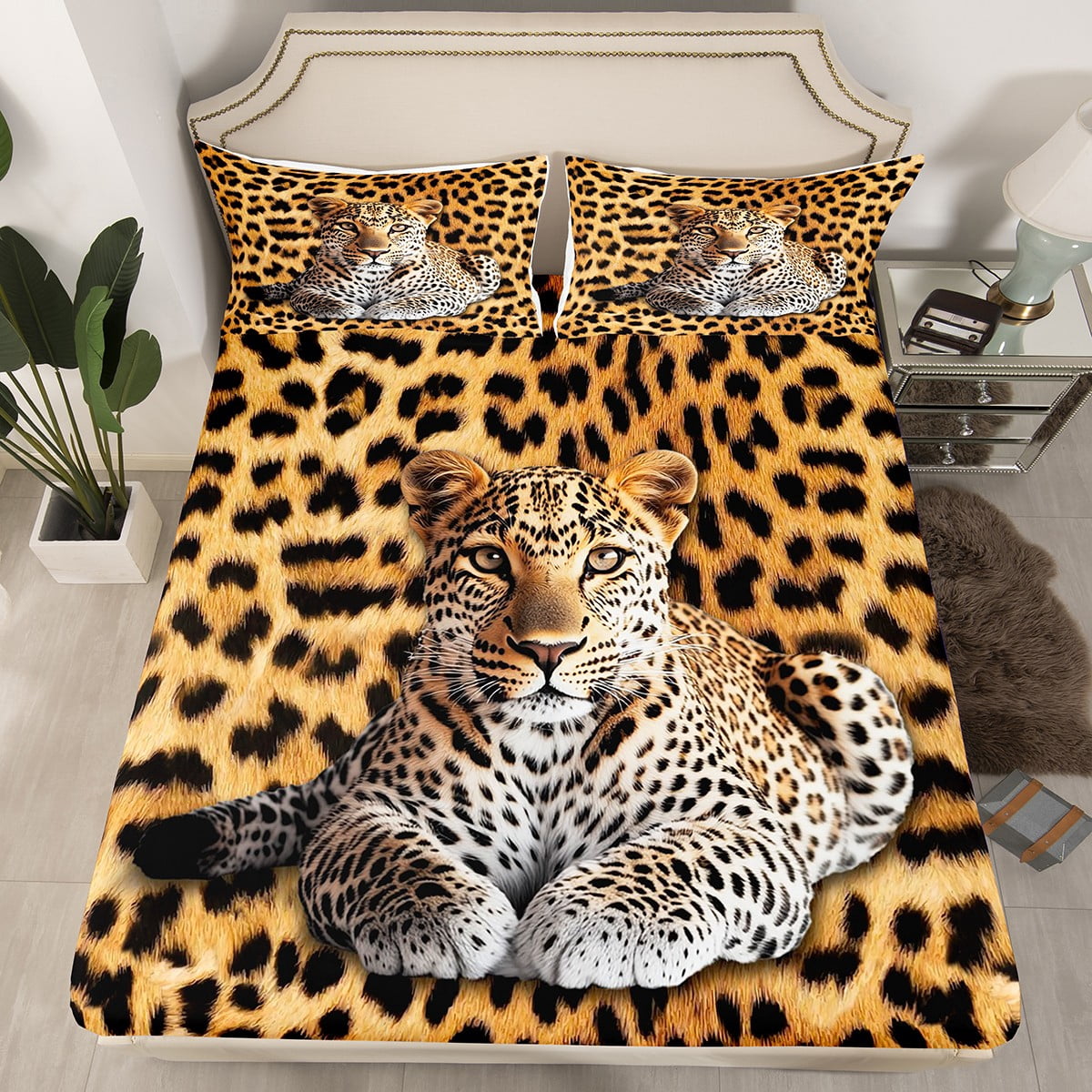 Cheetah Fitted Sheet Queen,Black Brown Leopard Print Bed Sheets,Safair ...