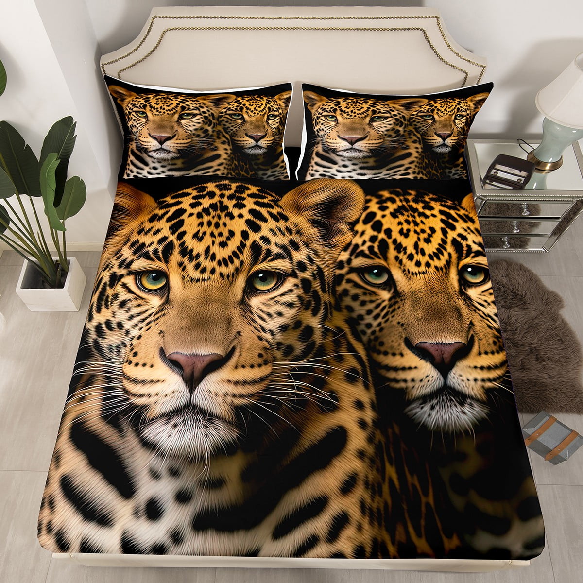 Cheetah Fitted Sheet Leopard Print Bed Sheets Bedding Set Queen Size ...