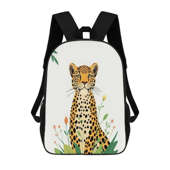 Cheetah Floral Art Backpack Printed Zipper Backpack Book Bag 17 Inch ...