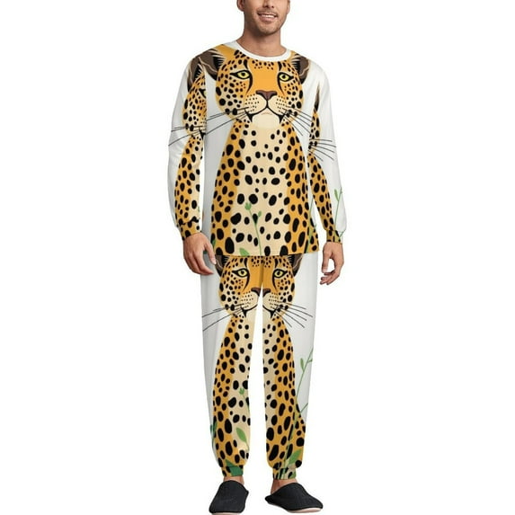 Cheetah Floral Art Pajamas Long Sleeves 2 Pieces Room Pajama Sets ...