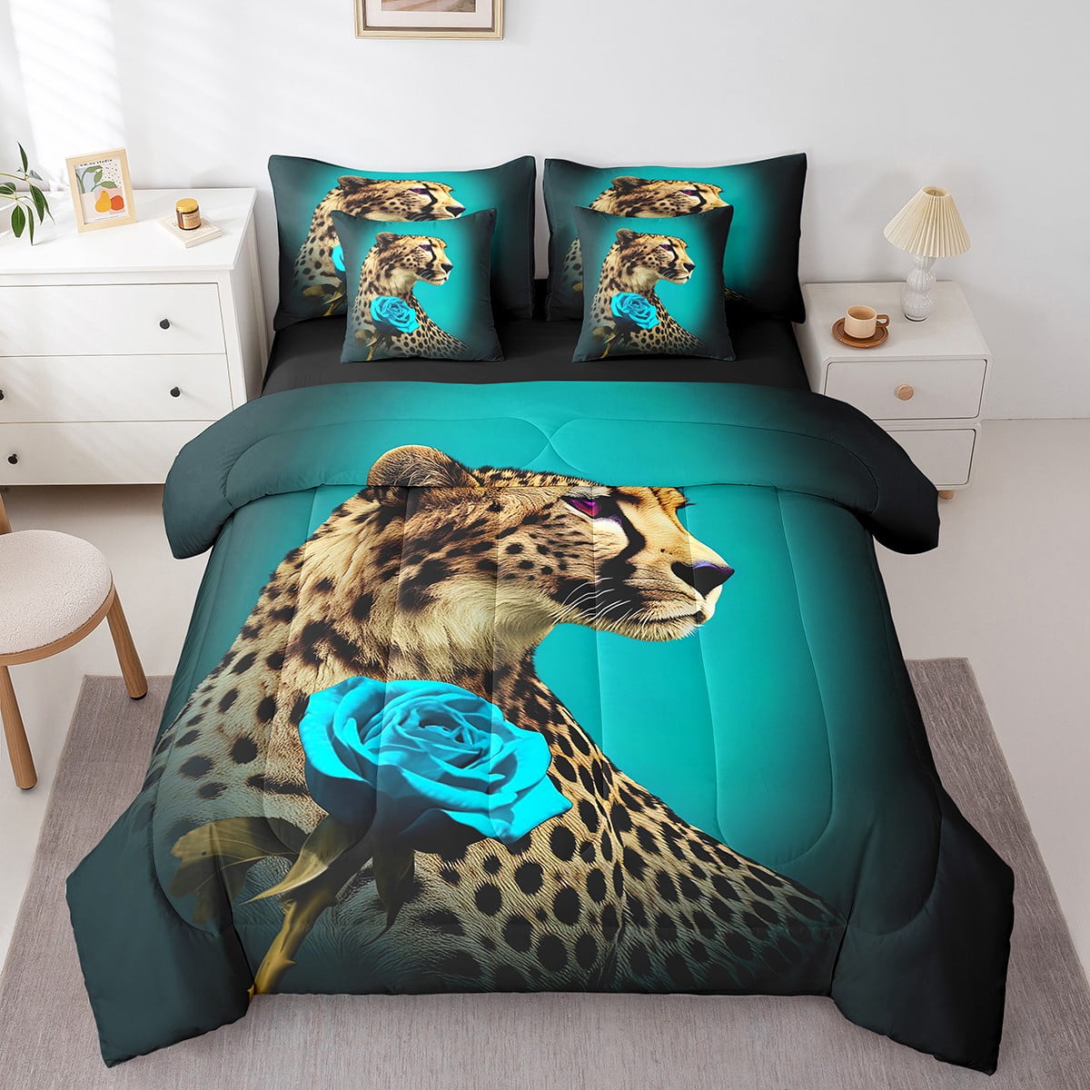 Cheetah Full Comforter Set,African Leopard Print 7 Pieces Bed in a Bag ...
