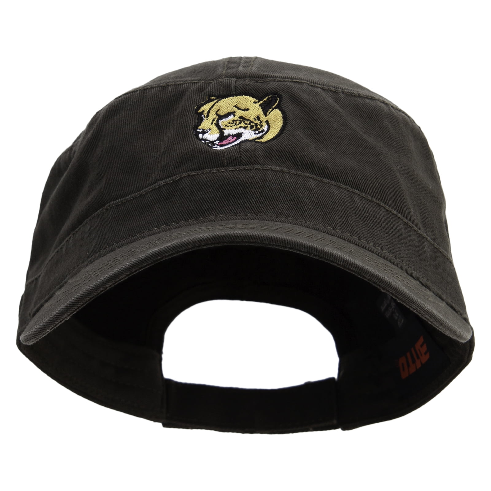 Cheetah Head Embroidered Garment Washed Adjustable Army Cap - Dk Olive ...