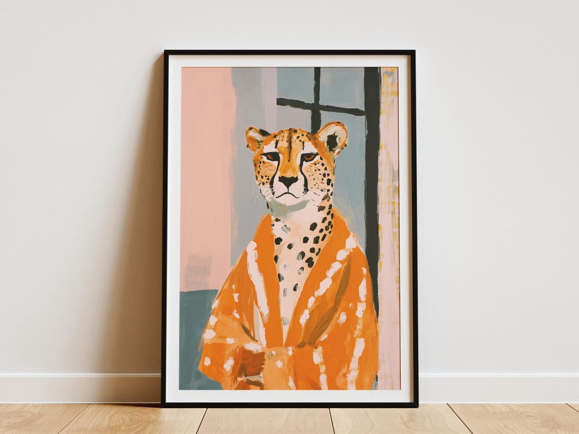 Cheetah In Bathrobe Bathroom Modern Animal Orange And Beige Chic ...
