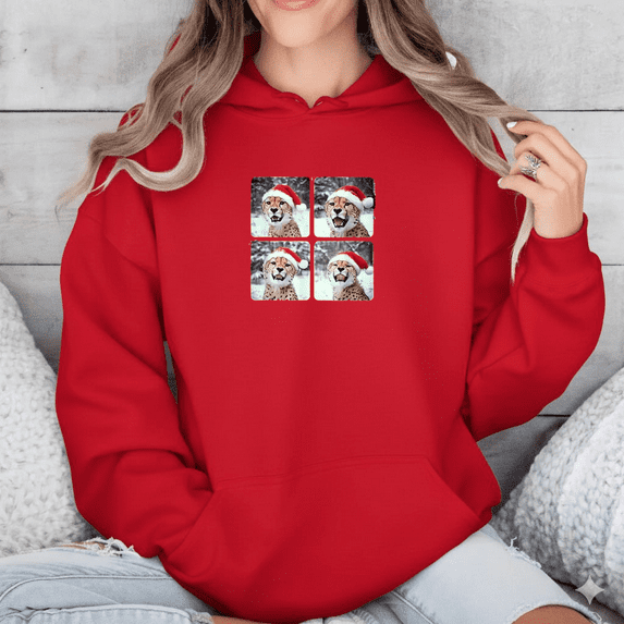 Cheetah In Holiday Hat Safari Festive Zoo Animal Christmas Style Hoodie ...