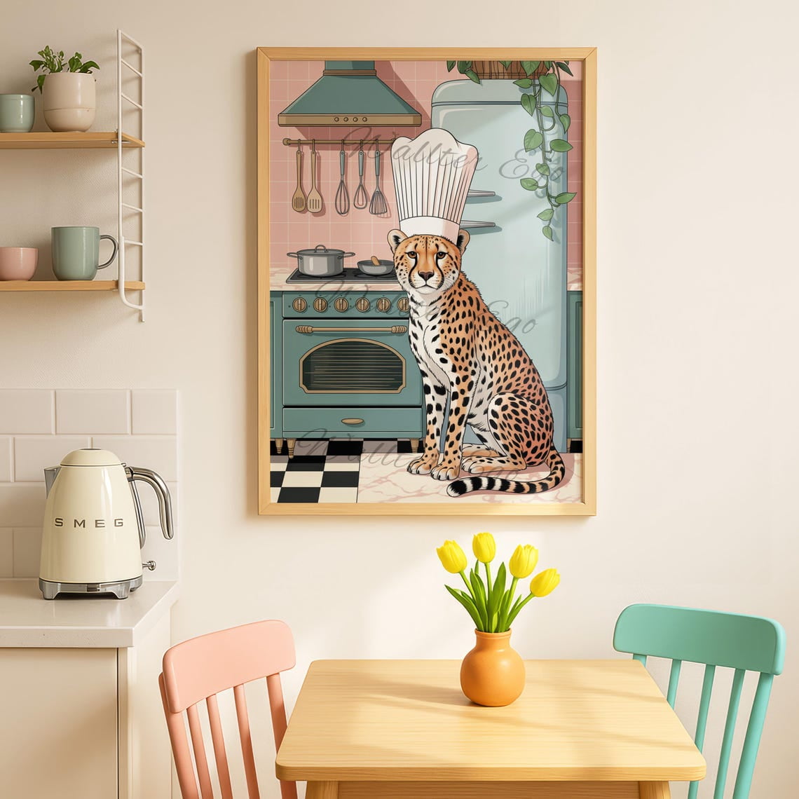 Cheetah In Kitchen Poster: Animal Home Decor, Unframed Canvas Size ...