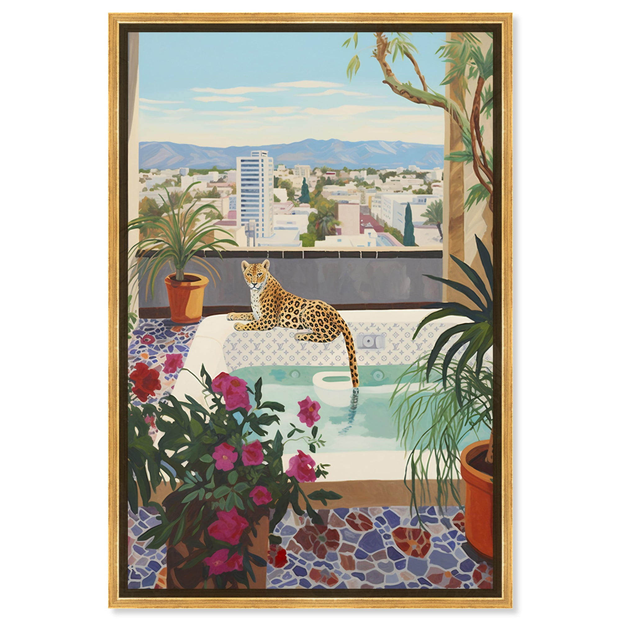 Cheetah Jacuzzi Canvas Tropical Bathroom Wall Art by Art Remedy, Gold ...