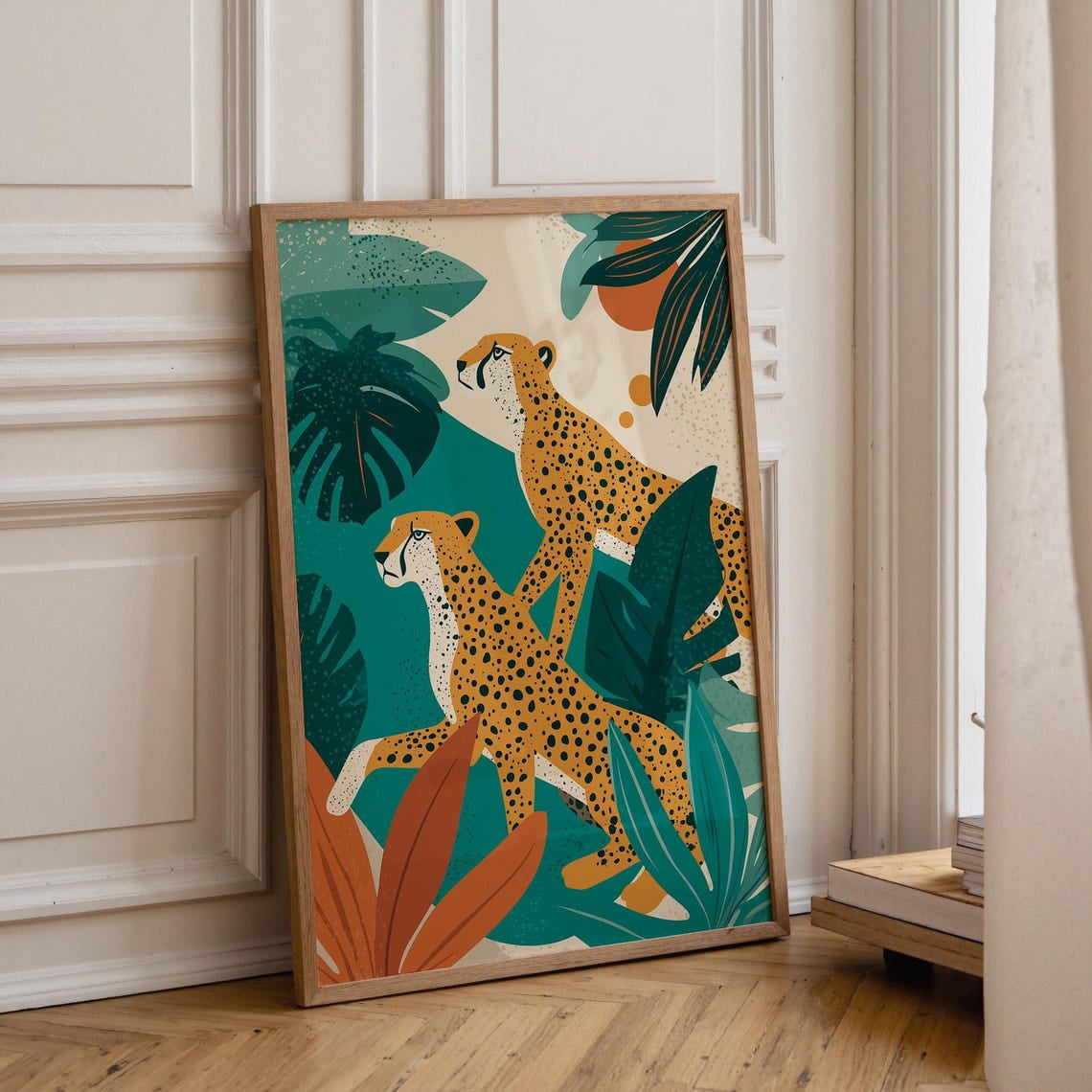 Cheetah Jungle Wall Art Tropical Safari Animal Poster Modern Botanical ...