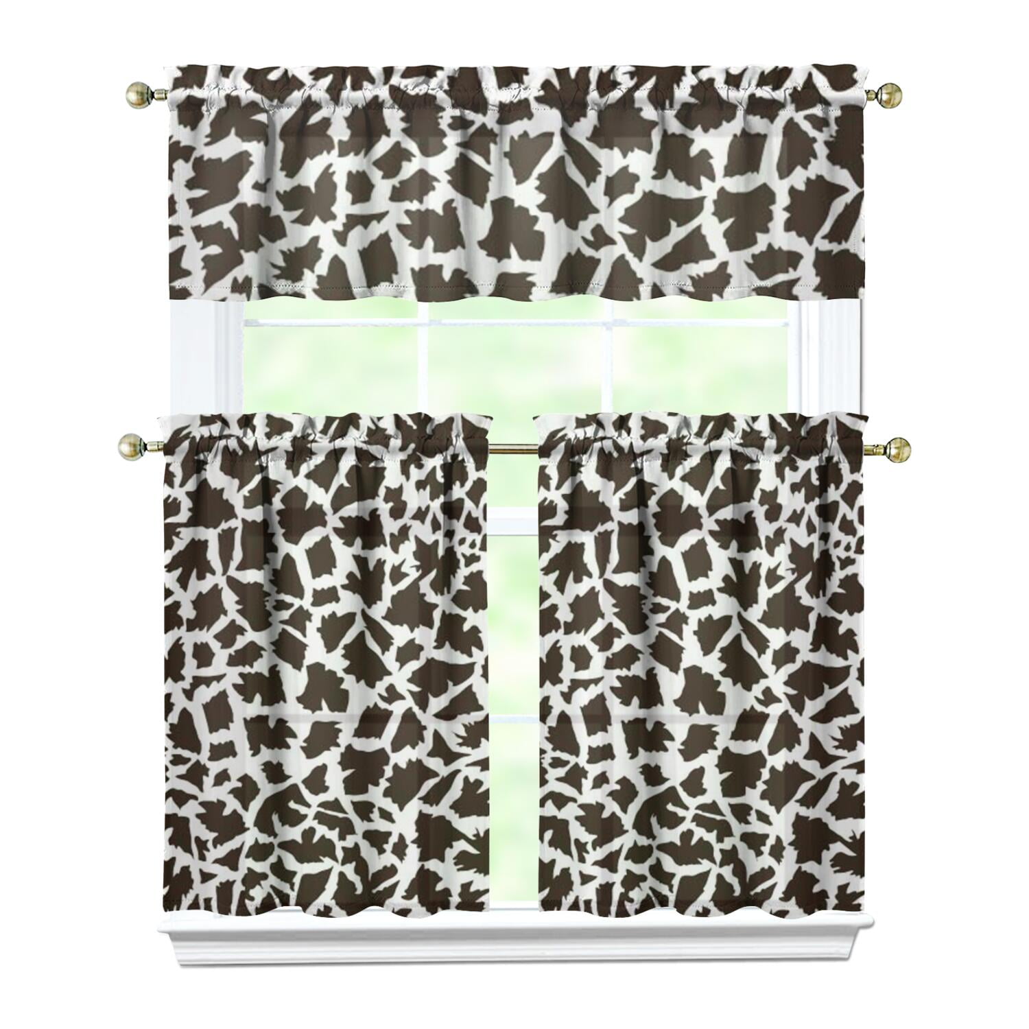 Cheetah Kitchen Curtains Set Tier and Valance, Classic Vintage Tropical ...
