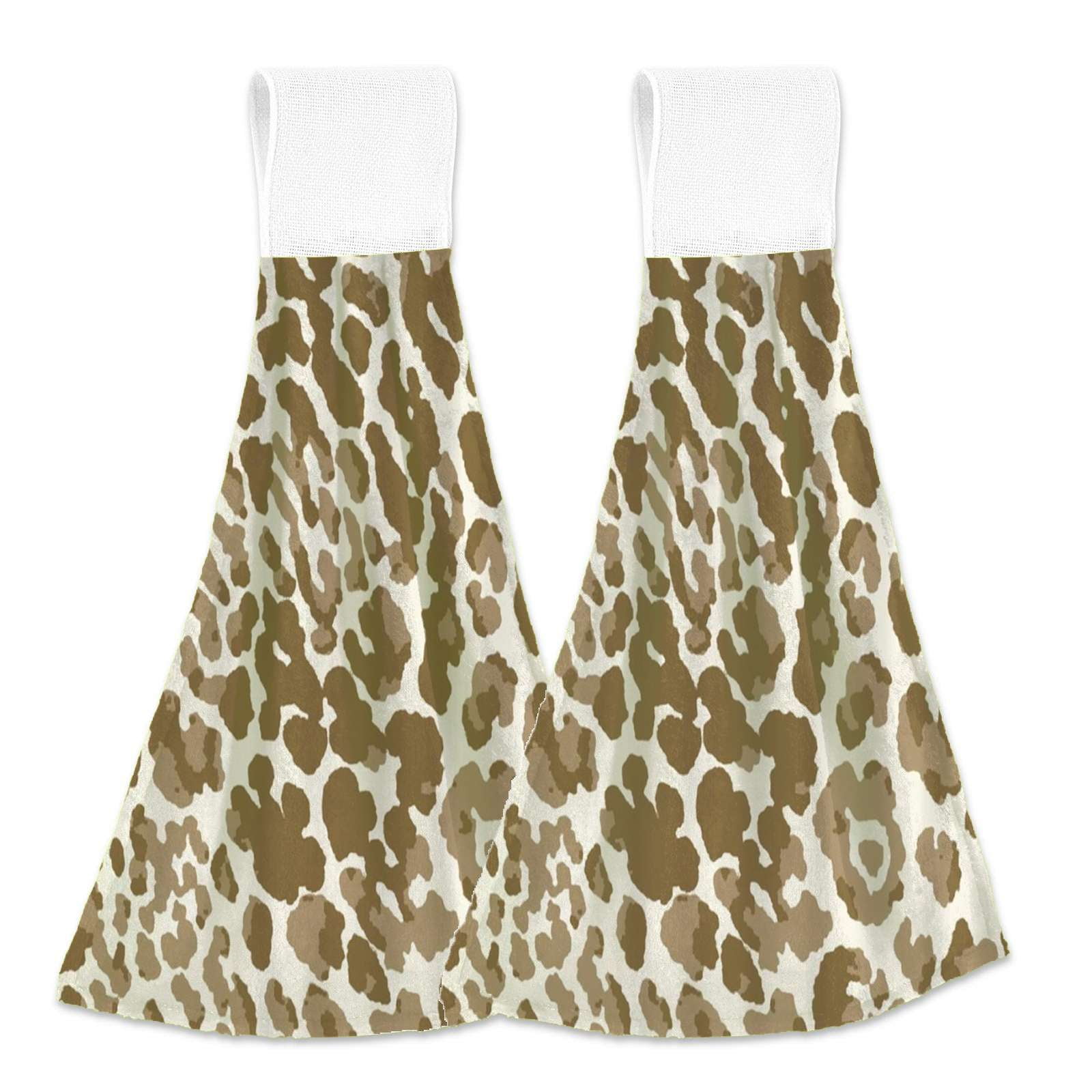 Cheetah Leopard Hanging Kitchen Hand Towels Sets with Loop Hand Towels ...