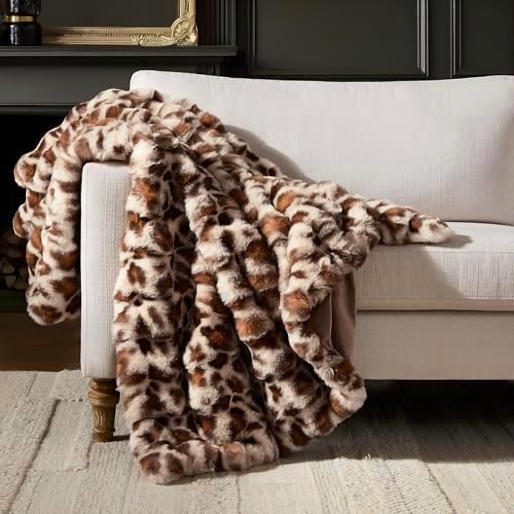 Cheetah Leopard Print Bubble Throw Blanket, Luxury Faux Rabbit Fur Mink ...