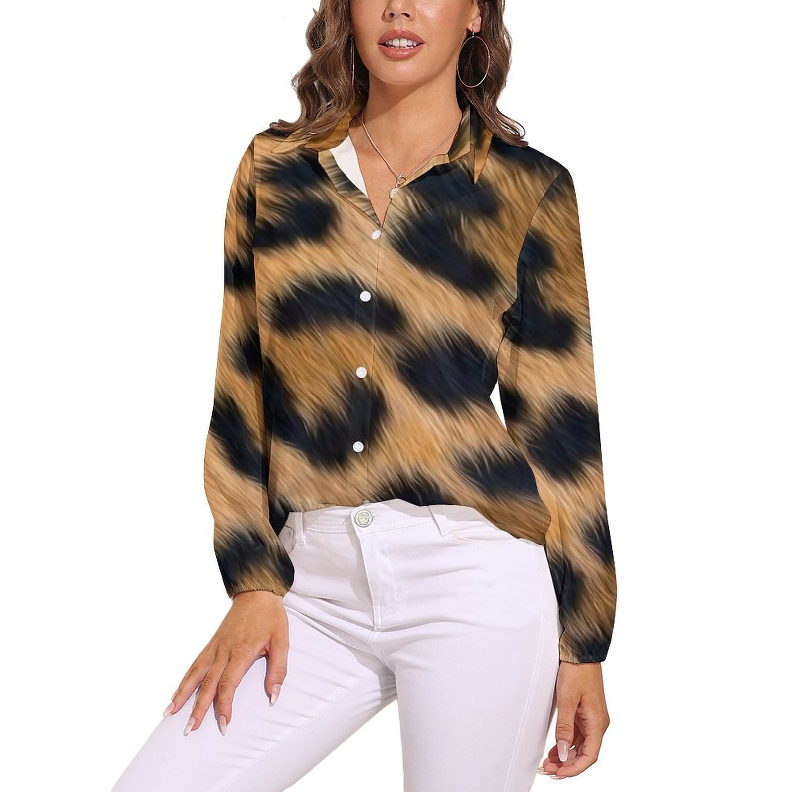 Cheetah Leopard Print Long Sleeve Blouse Woman Streetwear Casual Shirts ...