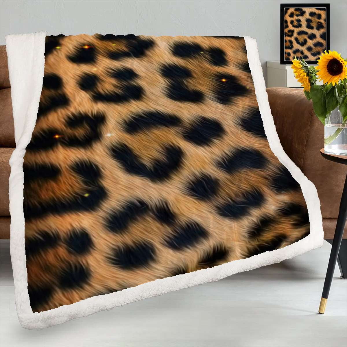 Cheetah Leopard Print Sherpa Blanket Throw Blanket For Bed Chair Sofa ...