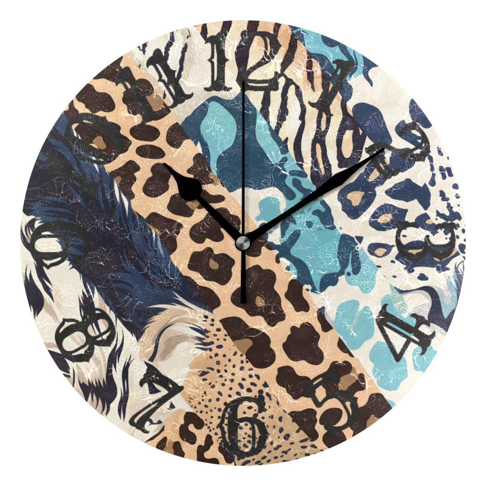 Cheetah Leopard Skin Wall Clock 10 inch Non-Ticking Easy to Read ...