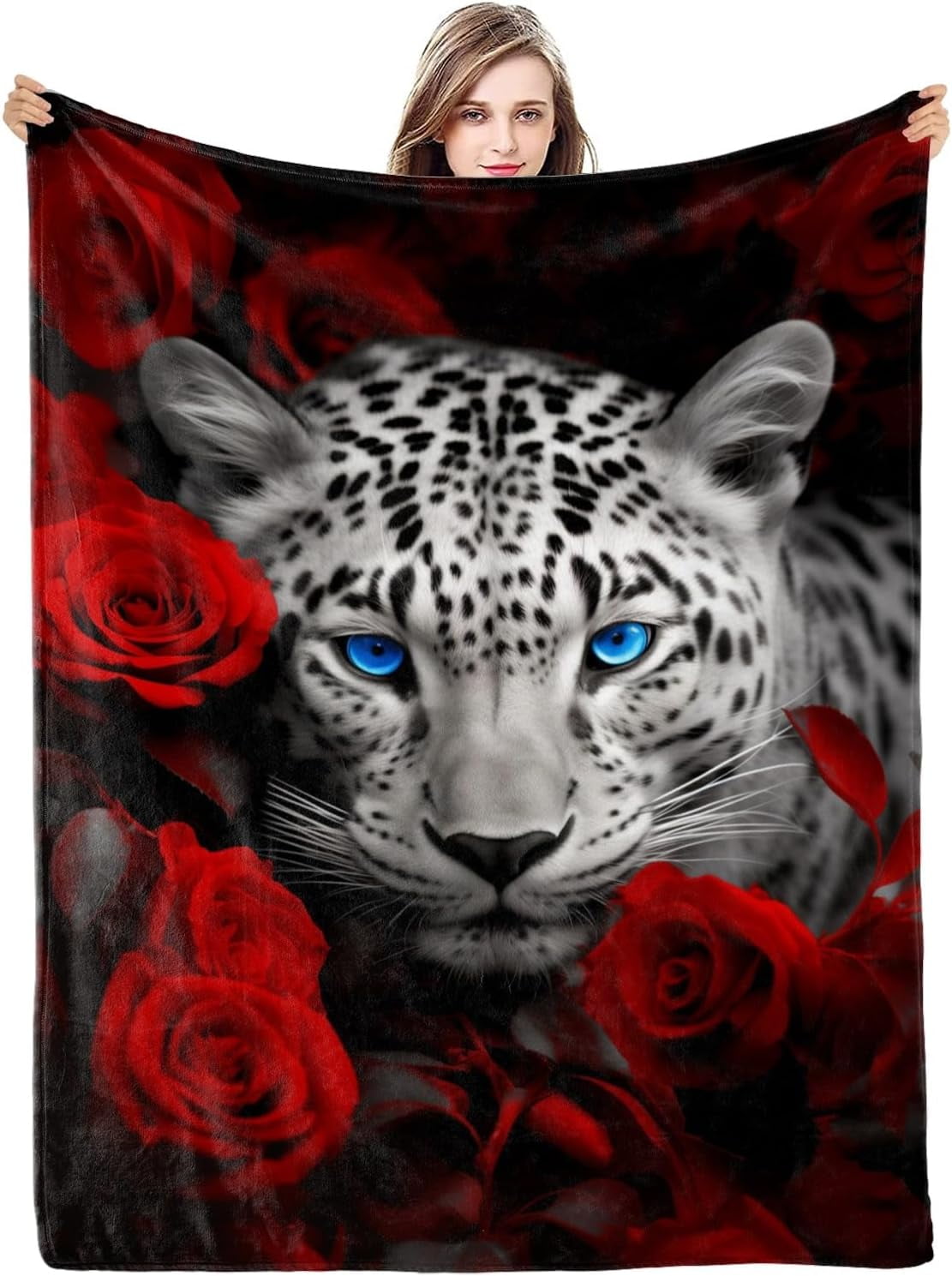 Cheetah Leopard Throw Blanket Red Roses Flannel Blanket for Women Girls ...