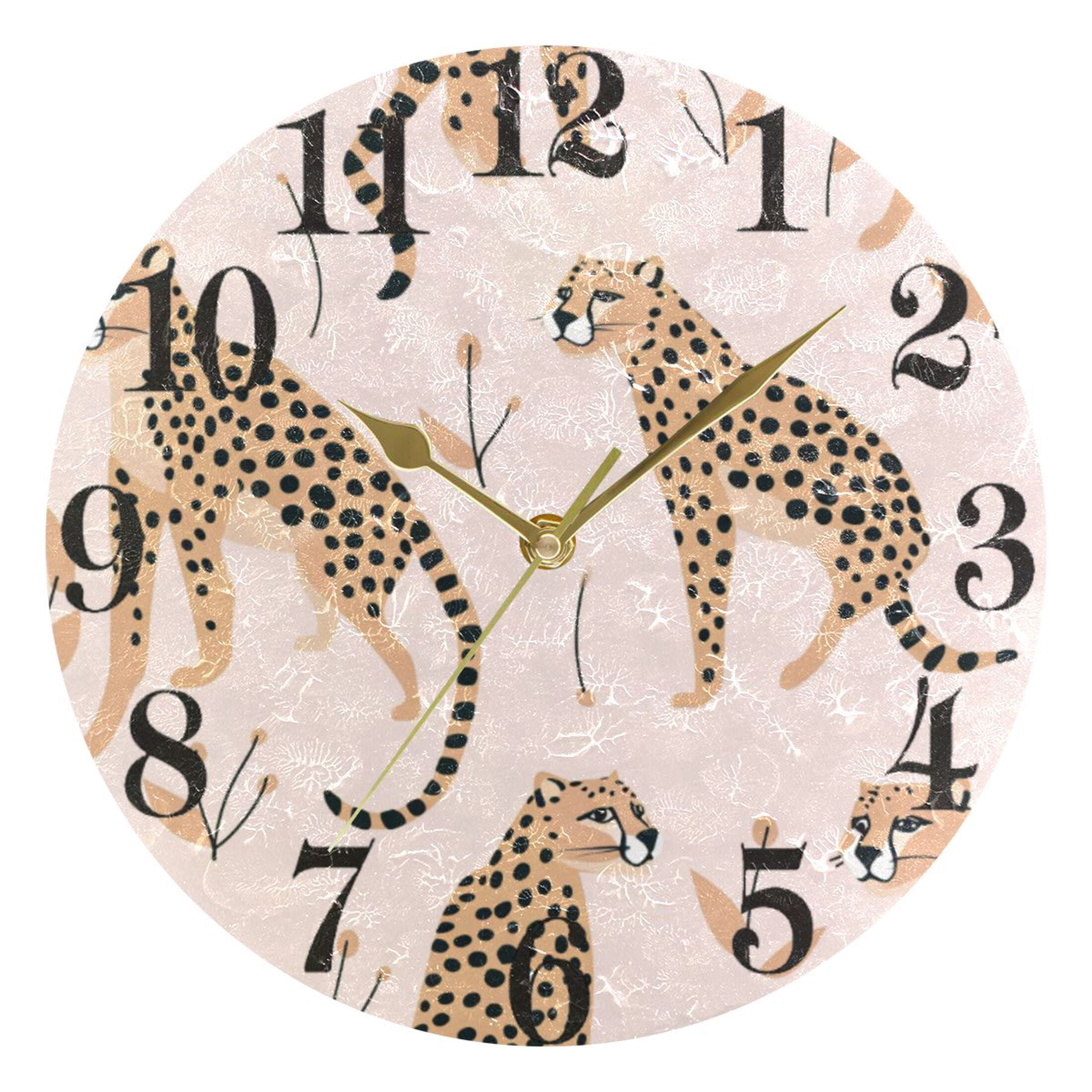 Cheetah Leopard Wall Clock 9.8 inch Battery Operated Clocks Non-Ticking ...