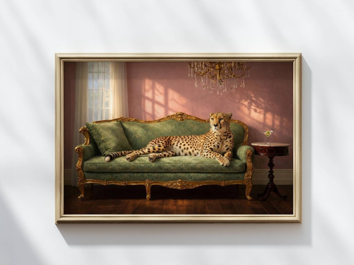 Cheetah Luxury Animal Statement Living Room Decor Maximalist Leopard ...