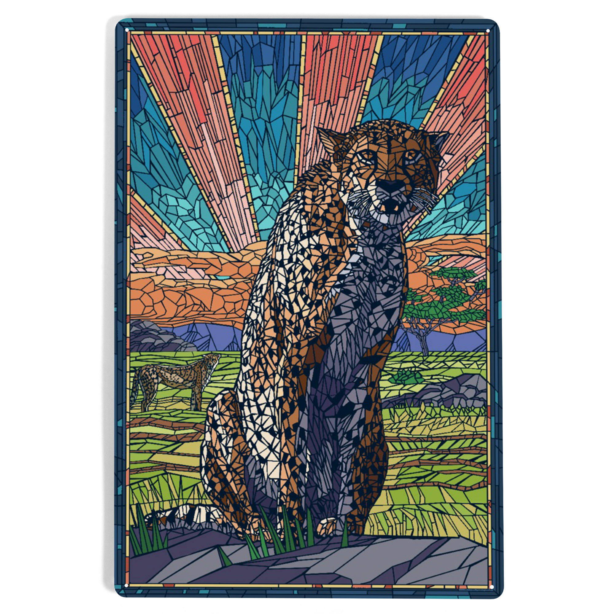 Cheetah, Mosaic (12x18 Aluminum Art, Indoor Outdoor Metal Sign Decor ...