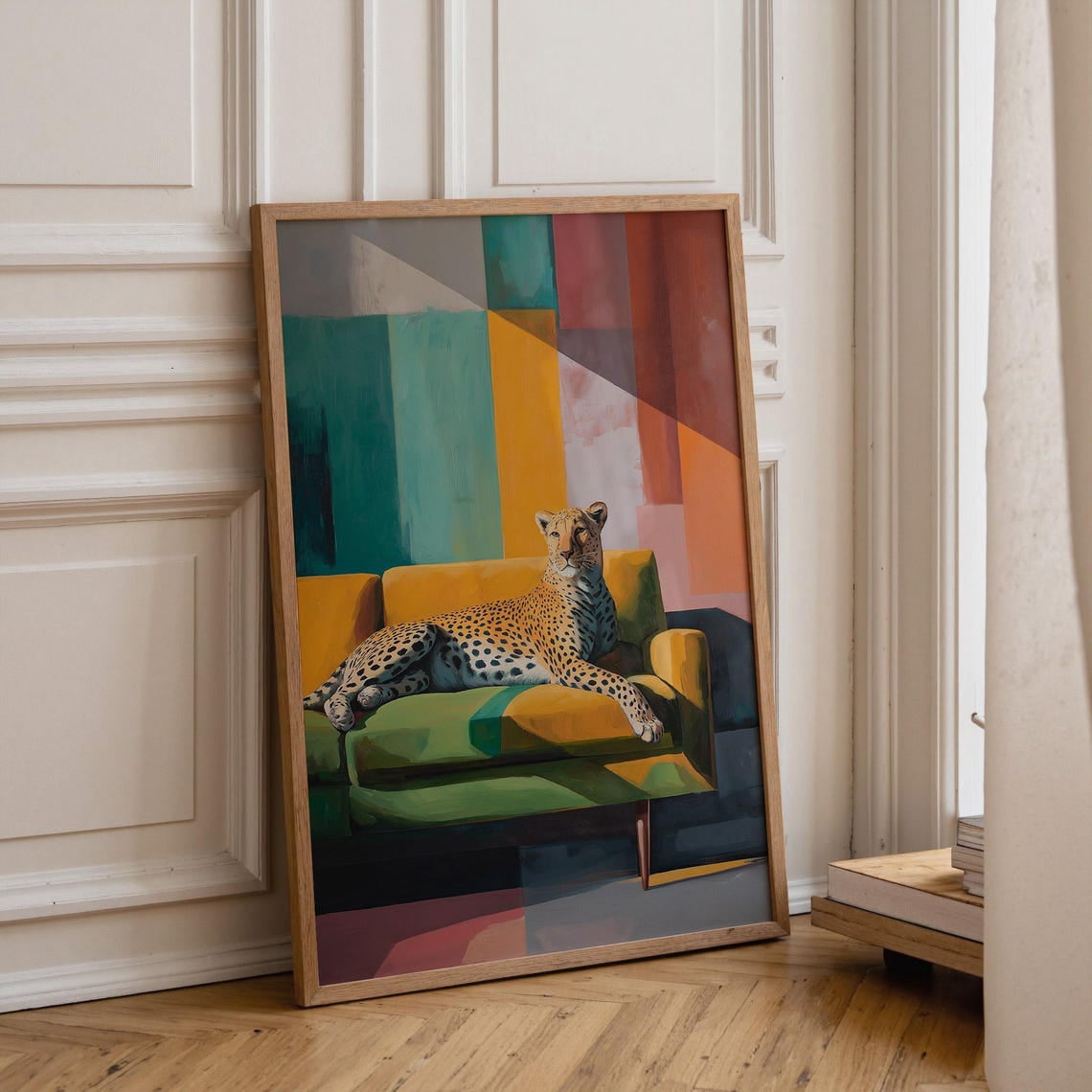 Cheetah On Sofa Modern Animal Illustration Geometric Wildlife Stylish ...